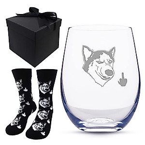 Mothers Day Gifts for Husky Dog Mom, Husky Gifts, Husky Dog Engraved Wine Water Drinking Glass
