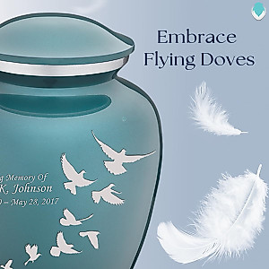 Geturns Embrace Adult Personalized Doves Cremation Urns for Human Ashes I Large Teal Funeral Urn for Men and Women I 200 lbs