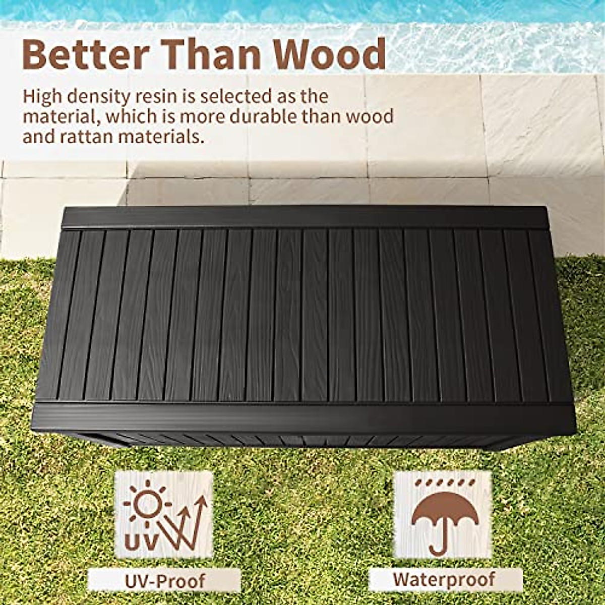 JUMMICO 150 Gallon Resin Deck Box Larage Outdoor Storage Box Waterproof UV Resistant Lockable Storage Container for Patio Furniture, Toys, Cushions, Garden Tools (Black)