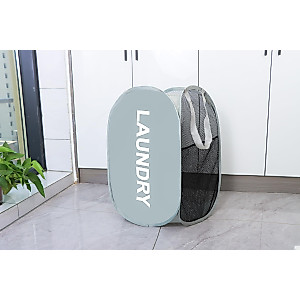 2 Pack Mesh Laundry hamper,collapsible Laundry basket,Easy to Open and Fold for room storage,and Side Pockets Carry Handles for Kids Room,College Students Dorm or Travel (Light brown+Baby blue)