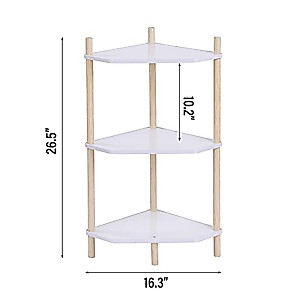 LITA Modern Wood Side Table, Triangular Accent End Table Plant Night Stand with Magazine Storage for Bedroom, Living Room, Bathroom, White, 3- Tier