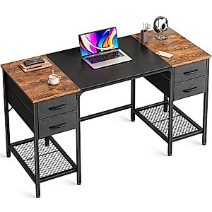 Huuger 47 Inch Computer Desk with 4 Drawers, Office Desk with Mesh Shelf, Gaming Desk, Large Storage, Writing Desk Work Desk for Home Office, Study, Bedroom, Work from Home, Rustic Brown and Black