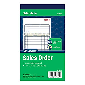 Adams Sales Order Book, 2-Part, Carbonless, White/Canary, 4-3/16 x 7-3/16 Inches, 50 Sets per Book (DC4705)