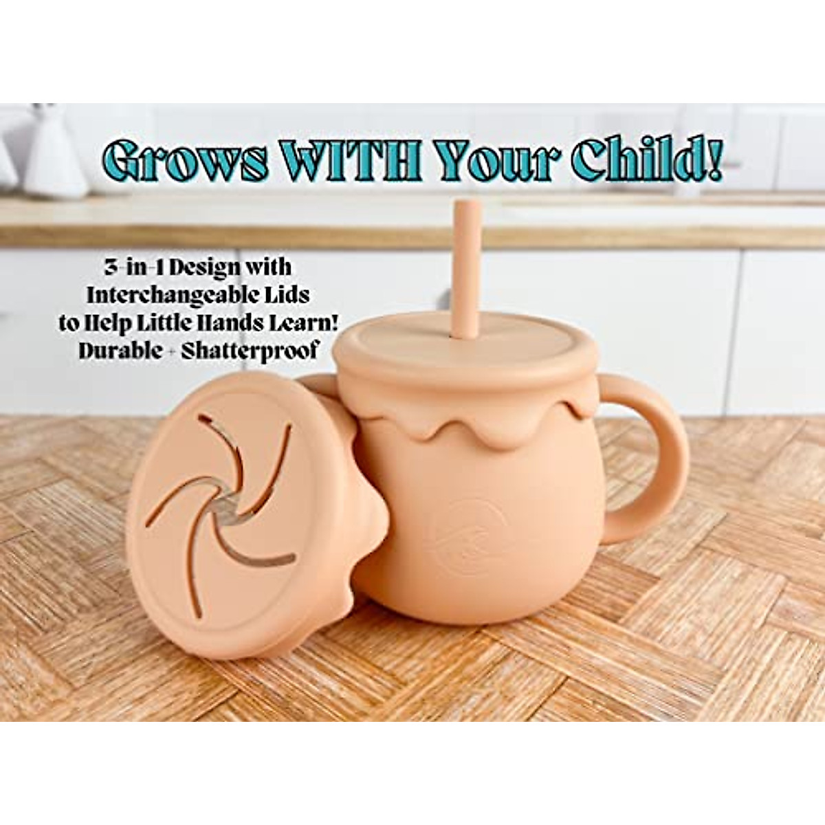 Eco Mama Shop 3-in-1 Silicone Snack/Sippy Cup: Baby Food Storage Containers, Toddler Cups, Snack Containers & Snack Cups for Toddlers 6+ Months, Sippy Cups for Baby 6 Months & Travel Snack Container