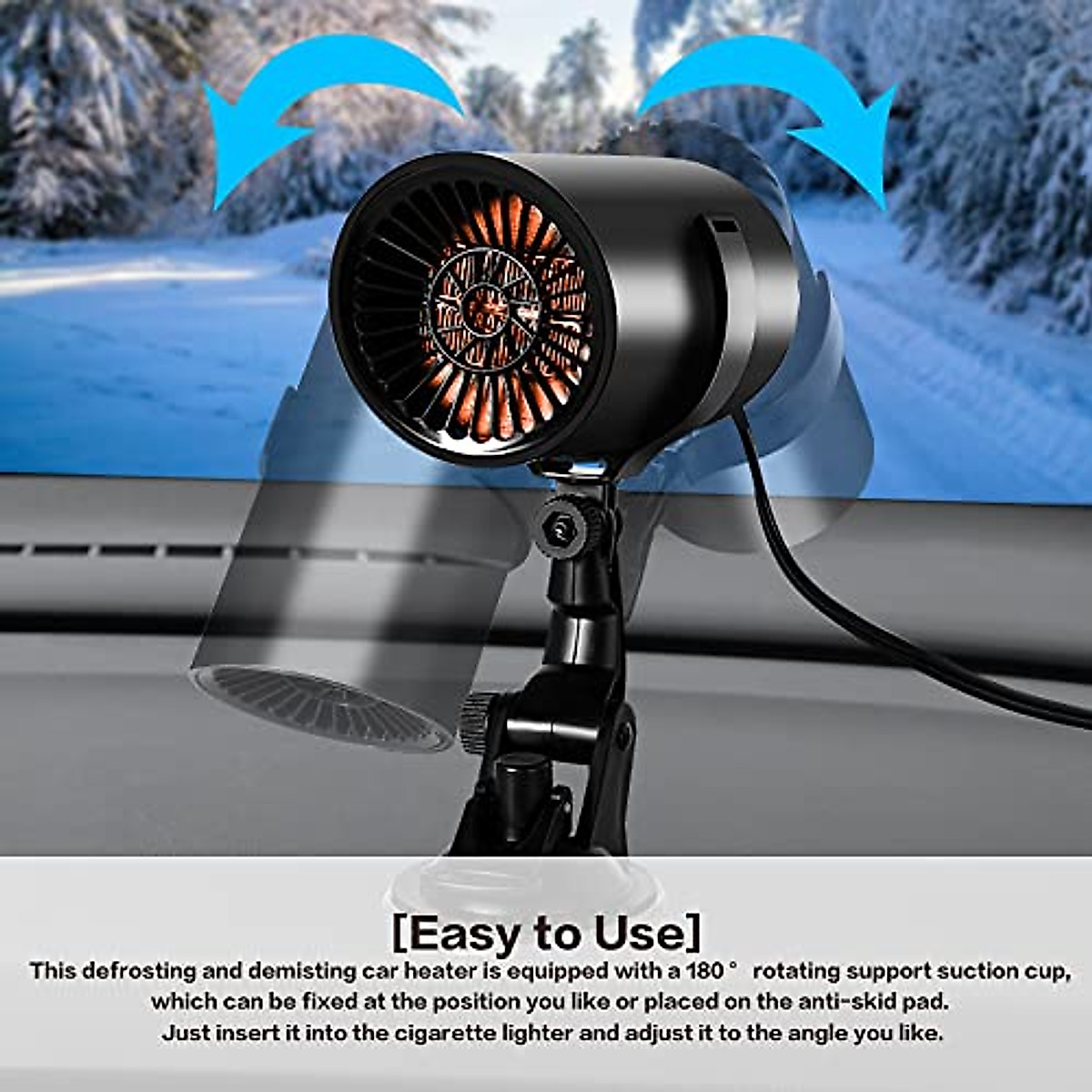 Car Heater,2 in 1 Fast Heating & Cooling Function Car Fans,12V 150W Portable Car Heater Defroster,Plug in Automobile Windshield Defogger and Defroster with Suction Holder for Most Cars