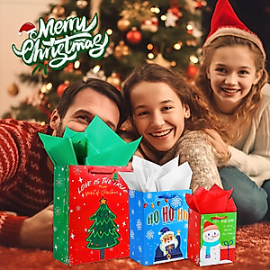 6 PCS Christmas Gift Bags, Christmas Tote Bags with Handles, Assorted Sizes Multifunctional Non-Woven Treat Bags for Gifts Wrapping Shopping, Xmas Party Supplies (2 Large 13", 2 Medium 9", 2 Small 6")