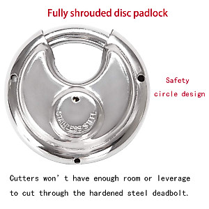 Stainless Steel Discus Keyed Padlock with 2 Keys Heavy Duty Rustproof Disc Locks with Hardened Steel Shackle for Indoor Outdoor Security, Storage Unit, Trailers, Tool Box, Gate, Shed, Fence (1 Pack)