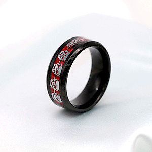 Ringcrown Couple Rings Black Plated Round Red Cz Womens Wedding Ring Sets Skull Ring Titanium Steel Man Wedding Bands（Please Buy 2 Rings for 1 Pair）