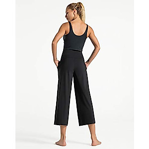 Dragon Fit Women Split Bootleg Yoga Capris Pants with Pockets Tummy Control High Waist Workout Flare Crop Pants (Large, 40k-Black)