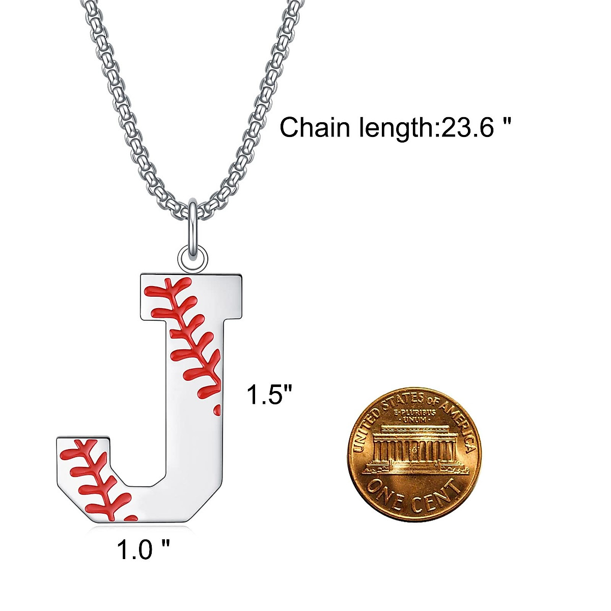 VEEHOO Baseball Necklace for Men Boys,Initial A-Z Letter Baseball Jewelry Pendant Baseball Gifts for Boys Boyfriend Coach Dad (Silver, J)
