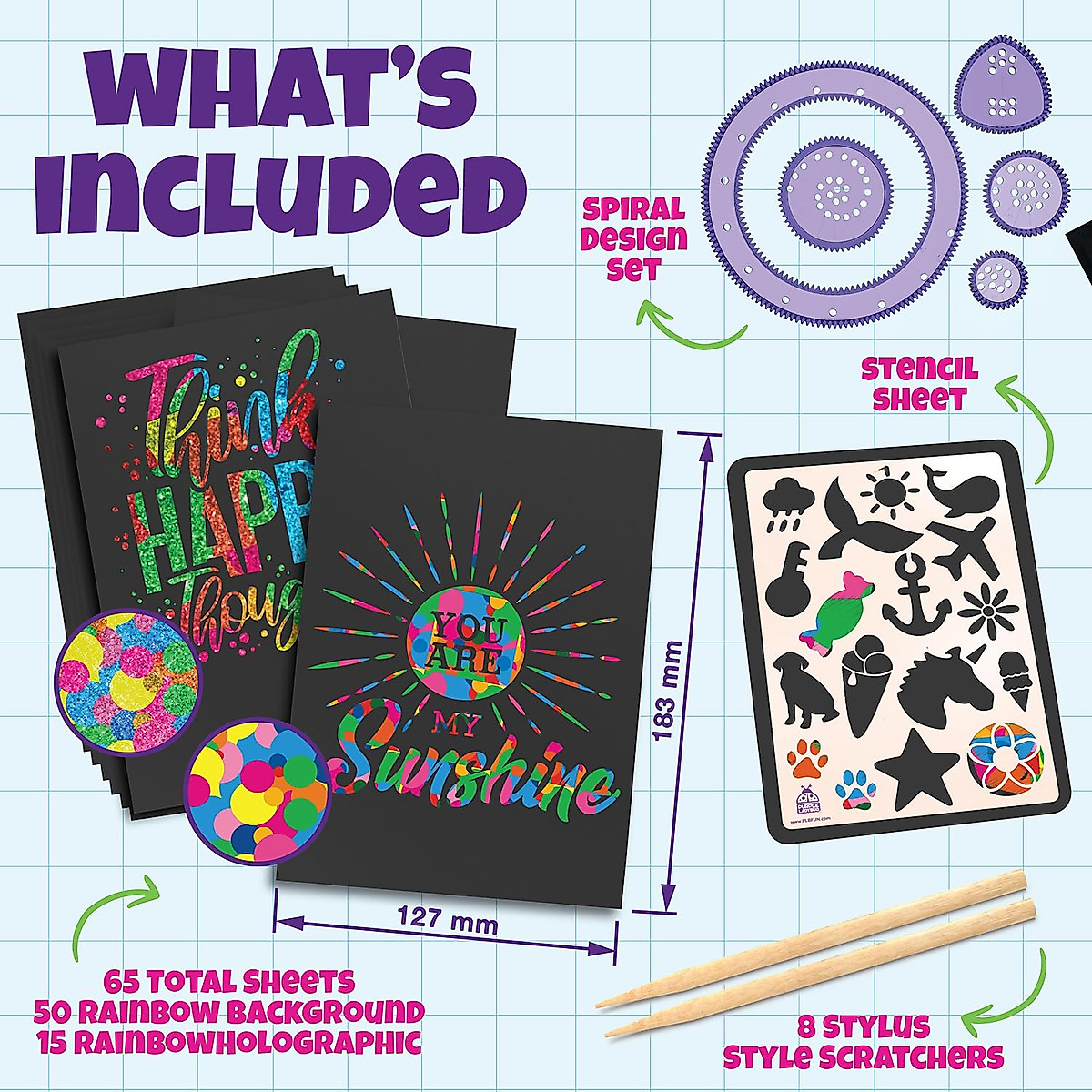 PURPLE LADYBUG 20 Pages Big Rainbow Scratch Paper Notepad for Kids - Ideal 4 5 6 7 8 9 10 11 12 Year Old Gift for Girls & Boys, Airplane Car Travel Activities for Kids Ages 4-8 & Up