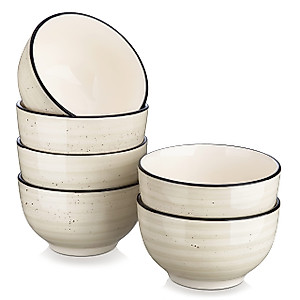 vancasso Bonbon 24oz Stoneware Cereal Bowls 5.5 Inch Microwave & Dishwasher Safe Lead-free Soup Bowls Beige Bowls Set of 6 Kitchen Bowl for Pasta Oatmeal Salad Dessert