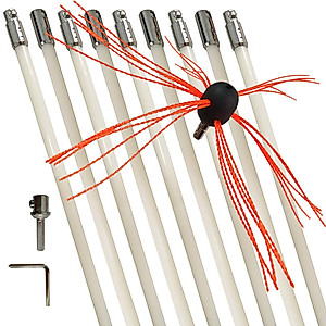 Xedragony Chimney Cleaning Brush Fireplace Flue Sweep Whip Cleaner Tools 30 Feet Rotary System Flexible 9 Rods Kit Drill Powered