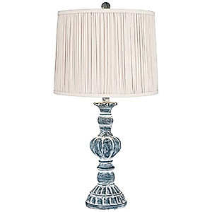 Regency Hill Tanya Rustic Traditional Table Lamps Set of 2 26 1/2" High Blue Washed Oyster Shirred Fabric Drum Shade for Bedroom Living Family Room Bedside Nightstand House Home Office