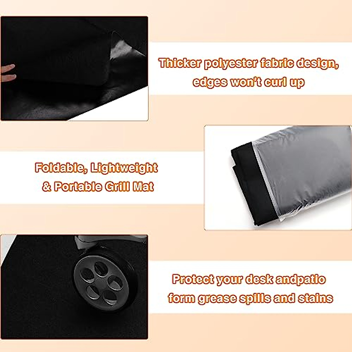 Hepotk Under Grill Mats for Outdoor Grill, 50 x 40 Inch Double-Side Absorbent Oil Grill Pad Protects Decks and Patio, Oil-Proof Waterproof Reusable BBQ Mat for Fire Pit