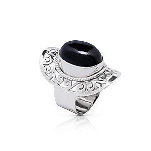 Black Onyx Tribal Vintage Lace Ring 925 Sterling Silver Gipsy Boho Chic (8)