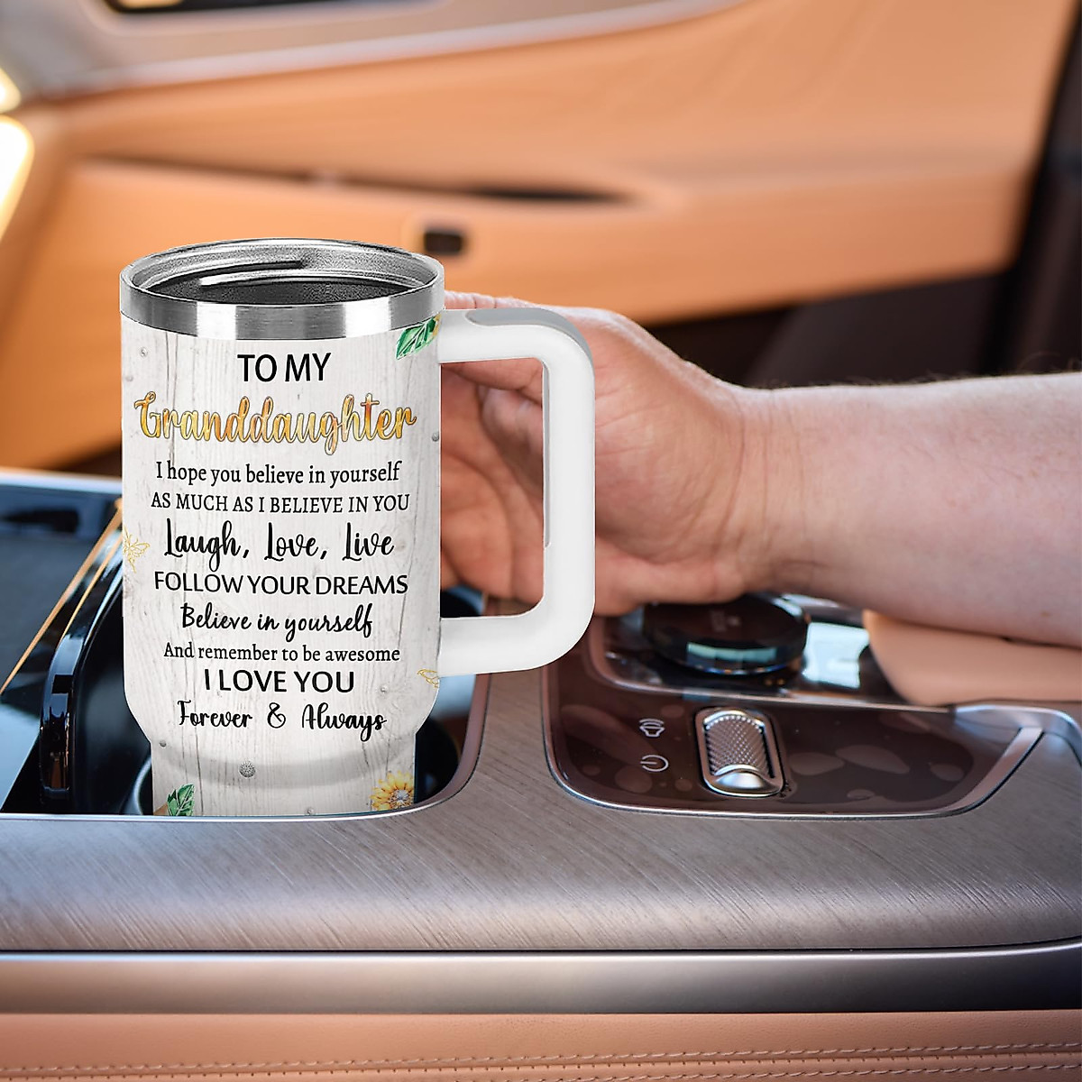 HYMONA Granddaughter Gifts from Grandma Grandpa - Stainless Steel 40Oz Granddaughter Cups Tumbler - Great Granddaughter Gifts, Mothers Day Birthday Graduation Gifts for Granddaught Coffee Mugs