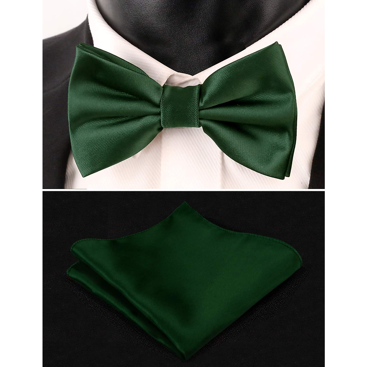 Alizeal Mens Prom Bow Tie, Handkerchief and Cummerbund Set (Solid Dark Green)