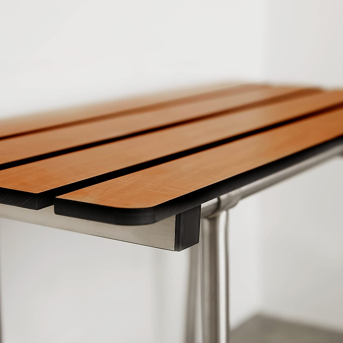 Seachrome 26-inch x 22.5-inch ADA Bariatric Wall Mount Folding Transfer Bench Shower Seat with Legs, Left-Handed, Teak Phenolic Seat (SSL2-260225-PT)