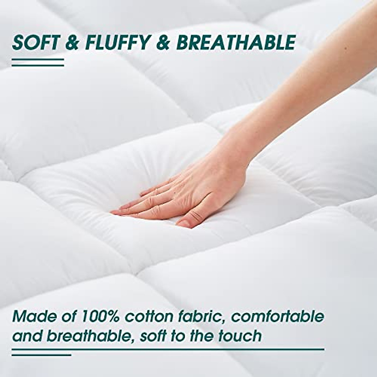 CYMULA Mattress Topper Queen, Cooling Mattress Pad Cover, Extra Thick Pillow Top Mattress Topper with 8-21 Inch Elasticated Deep Pockets, Plush Down Alternative Fill Mattress Protector