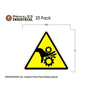 (25 Pack) - 3" Modern Triangular Pinch Point Safety Stickers - Yellow and Black Pinch Point Safety Stickers