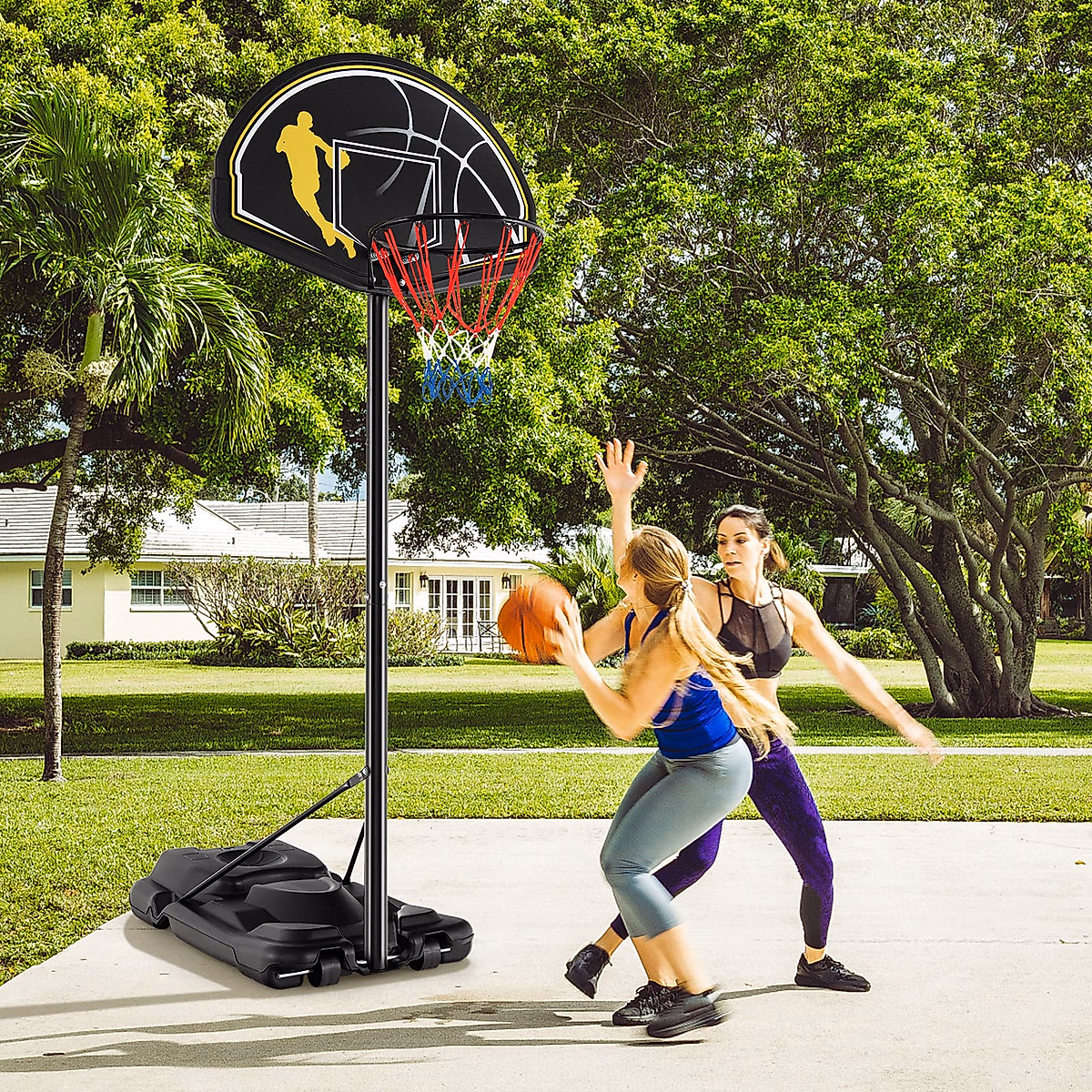 Goplus Portable Basketball Hoop Outdoor Indoor, 4.25-10FT 12-Level Adjustable Basketball Goal w/ 44’’ Shatterproof Backboard, Fillable Base, Basketball Stand System for Kids Teens Youth Adults