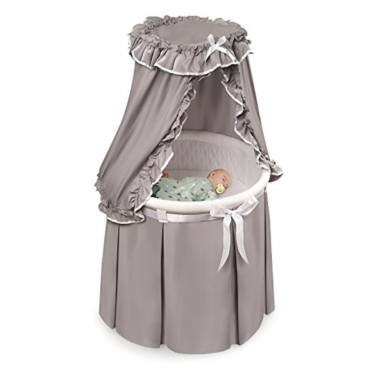 Empress Round Baby Bassinet with Bedding, Pad, and Storage