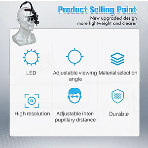 jiabaoyu New Advanced High Performance 3.5X Binocular Loupes Glasses Magnifier with Light Lamp, Adjustable Brightness and Distance, Easy to Mount, High Precision and Good Reliability