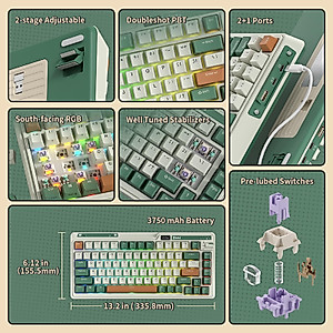 KZZI K75 PRO RGB 75% Wireless Gasket Mechanical Keyboard, Triple Mode BT 5.0/2.4G/USB-C 82 Keys Hot Swappable Gaming Keyboard w/Knob & Power Display, Custom Tactile Switches, Green