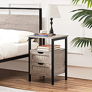 Yaheetech Nightstand with 2 Drawers and Open Shelf, Bedside Table Bedside Cupboard with Adjustable Feet, Wooden Bedside Cabinet Sofa Side Table End Table for Bedroom/Small Space, Gray