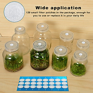 120 Pcs Synthetic Filter Paper Stickers, 20mm 0.3 μm Filter Disc Strong Adhesive Patch Applied Under Wide Mouth Jar Lid for Mushroom Cultivation