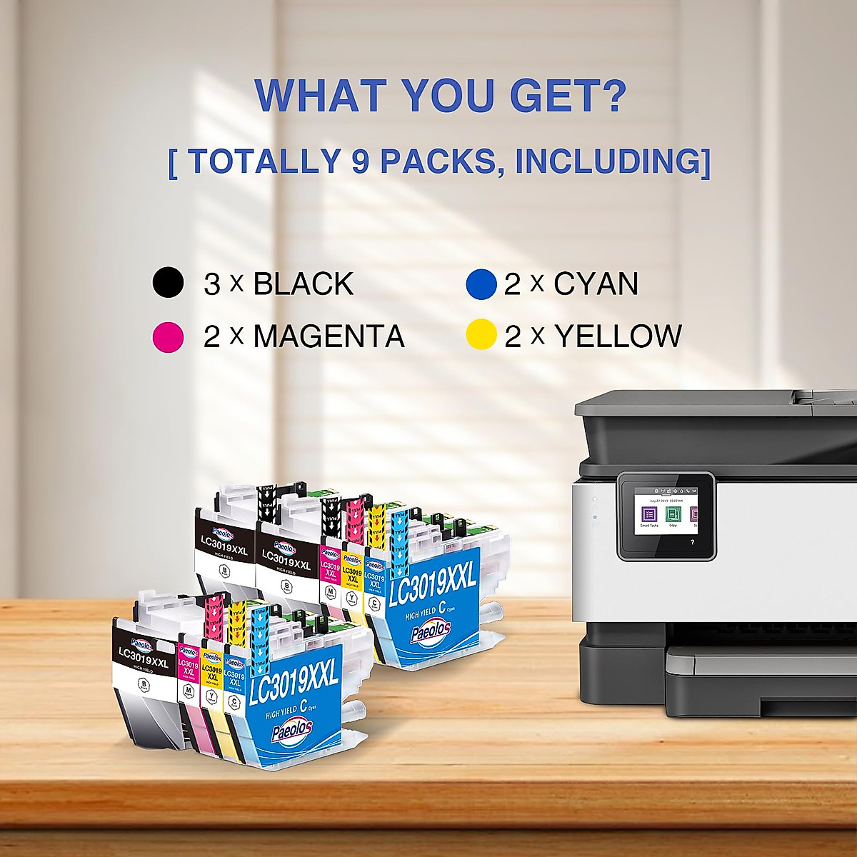 Paeolos Compatible LC3019XXL Ink Cartridge BK/C/M/Y Replacement for Brother LC3017 LC3019 XXL Use with MFC-J5330DW MFC-J6530DW MFC-J6930DW MFC-J6730DW Inkjet Printers, 9 Packs (2CMY & 3BK)