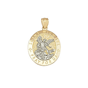 AMZ Jewelry 10K Yellow Gold Saint Michael The Archangel Pendant Charm Oval