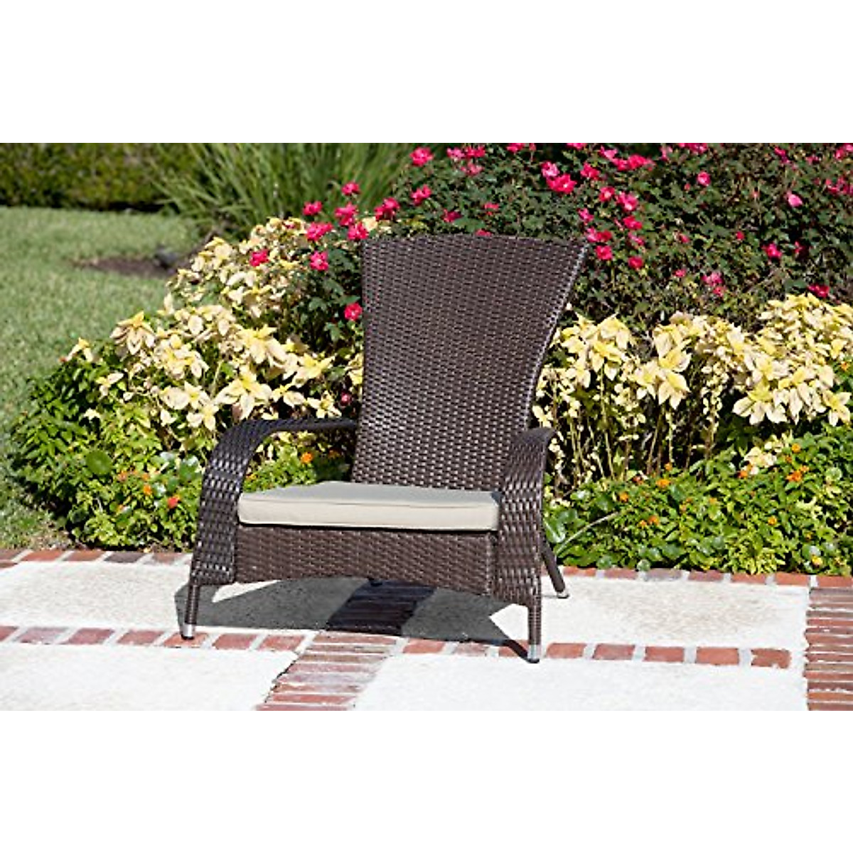 Patio Sense 61469 Coconino Wicker Lounge Chair All Weather Wicker Beige Cushion Armchair Lightweight Durable Adirondack Style Chair Beautiful Mocha Finish