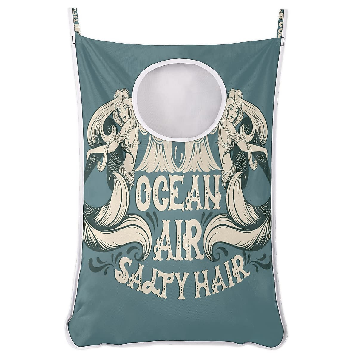 Ocean Mermaid Hanging Laundry Hamper large Wall Mounted Laundry Basket with Stainless Steel Hooks Laundry Room Organization and Storage Saving Space Over the Door Laundry Bag