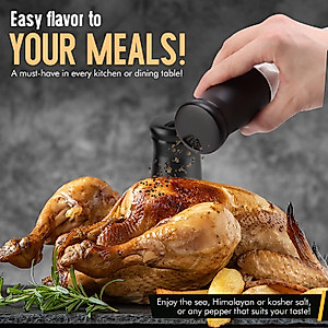 The Original Salt and Pepper Shakers set - Black -Spice Dispenser with Adjustable Pour Holes - Stainless Steel & Glass - Set of 2 Bottles