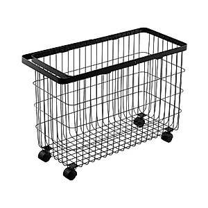 YAMAZAKI Home Small Rolling Laundry Basket Metal Hamper Cart with Wheels and Handle | Steel, One Size, Black
