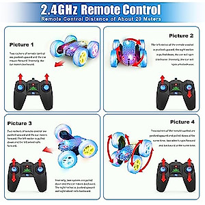 Remote Control Car, OrrenteRemote RC Cars with Headlights and Wheel Lights, 4WD 2.4Ghz Double Sided 360° Rotating RC Truck for 6 Year Old Boy Gifts Stunt RC Car Kids Xmas Toy Cars for Boys Girls(Blue)