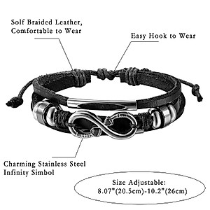 OIDEA Leather Braided CZ Endless Love Infinity Link Bracelets for Men Women,Black White