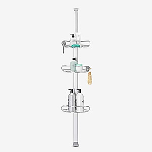 simplehuman 9' Tension Pole Shower Caddy, Stainless Steel and Anodized Aluminum & 8' Tension Pole Shower Caddy, Stainless Steel and Anodized Aluminum