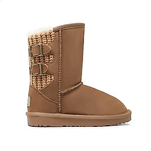 DREAM PAIRS Girls Boys Winter Boots Faux Fur Lined Mid Calf Kids Snow Tall Shoes for Little Kid/Big Kid,Size 11 Little Kid,Chesnut,Sweaty-Buckle-K