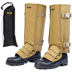 Razer Snake Gaiters for Hiking and Hunting - Snake Bite Protection Guards for Lower Legs with Storage Bag, Heavy Duty, Adjustable, Lightweight Design fits Men and Women - Lab Tested in USA (Tan)