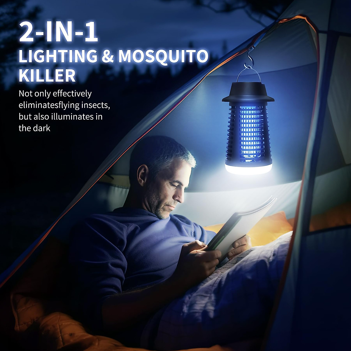 Swift Catch Bug Zapper Outdoor, Portable Mosquito Zapper 2 in 1 with LED Night Light,Waterproof Insect Zapper Electric Fly Trap,4000V Effective Mosquito Killer Ideal for Backyard,Patio,Camping,Fishing