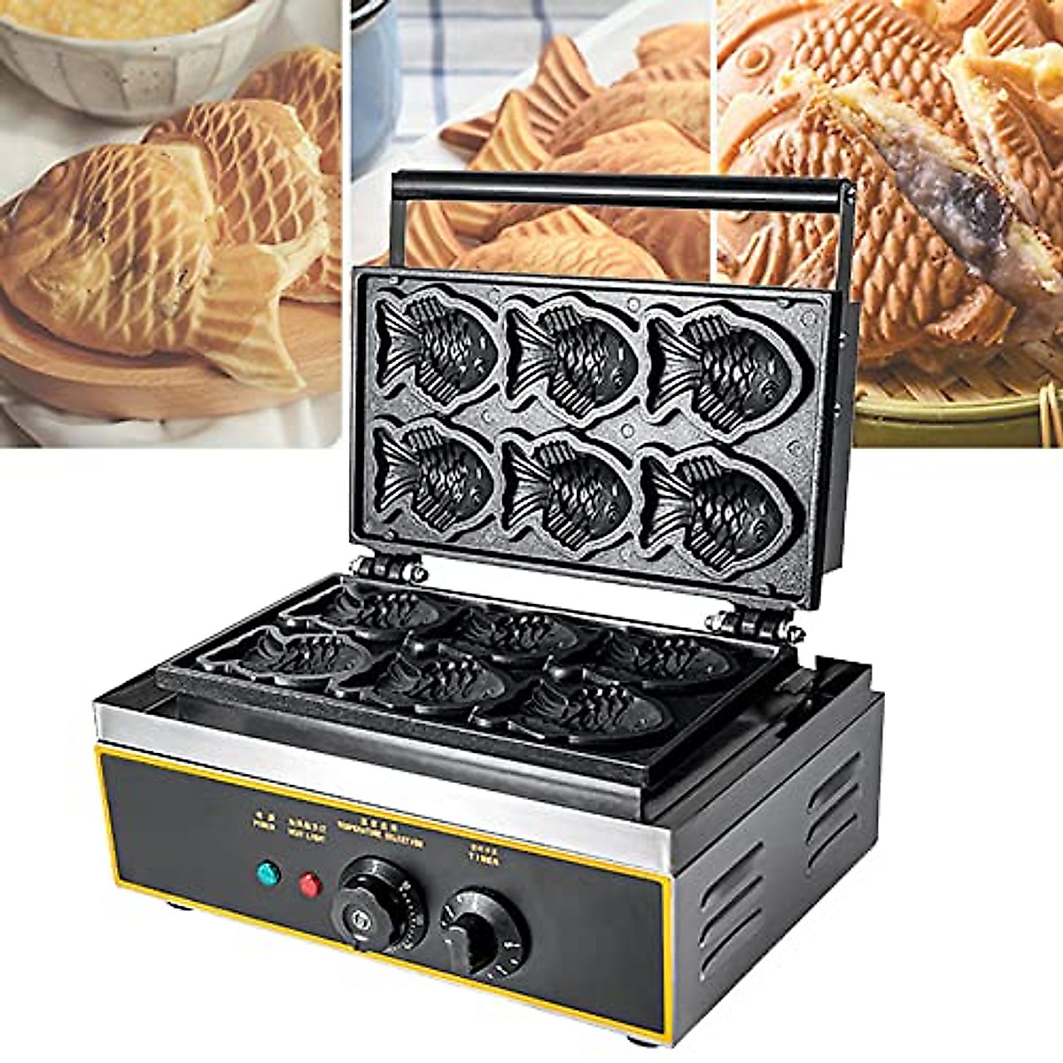SRMNFADZ Japanese Fish Shaped Waffle Maker, Commercial Electric Non Stick Taiyaki Waffle Machine, Electric Cake Pan Bread Maker for Party Cafe Tea Shop