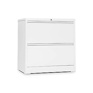 Aobabo 28.25 Inch Long Locking 2 Drawer Anti-Tilt Metal Office Storage Filing Cabinet with File Hanging Bar and 2 Keys, White