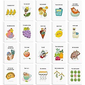 40 Funny Postcards Punny Puns - Bulk Thinking of You Postcard Pack for Friends, Family, Kids, Students, Teacher, and More - Say Hello, Thank You or I Miss You with Hilarious Animals and Food Cartoon Note Cards