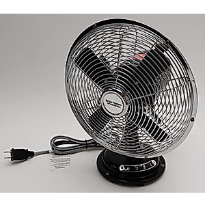All Metal 8 inch Retro 3-Speed Tilted-Head Oscillation Table Fan Black, Oscillating Cloth Cord