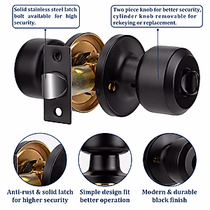GRAUERHUND 10 Pack Matte Black Door Knobs Privacy Interior Lock Passage Bedroom Bathroom Keyless Doorknob Door Handle Lockset Hardware and Instruction Included