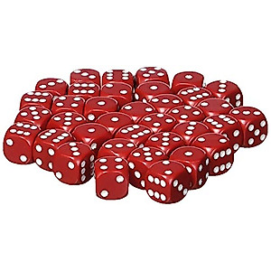 Chessex Dice d6 Sets: Opaque Red with White 12mm Six Sided Die (36) Block of Dice