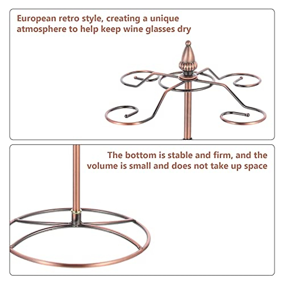 VOSAREA Countertop Wine Rack Wine Glass Holder Red Wine Drying Rack Freestanding Stemware Holder Stand Holds Up to 4 Glasses for Home and Bar Storage Bronze Goblet Storage Rack